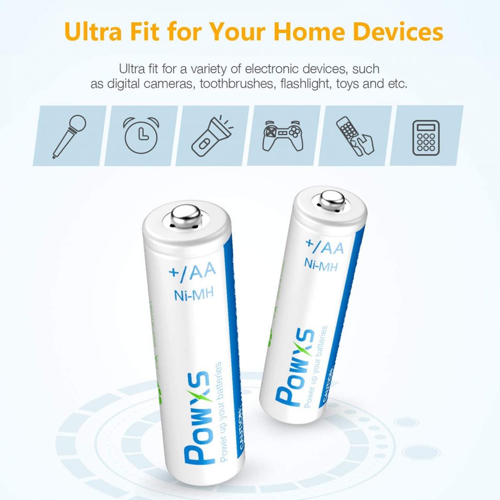 POWXS AA Rechargeable Batteries, 8 Packs AA Battery 2000 mAh 1200 ...