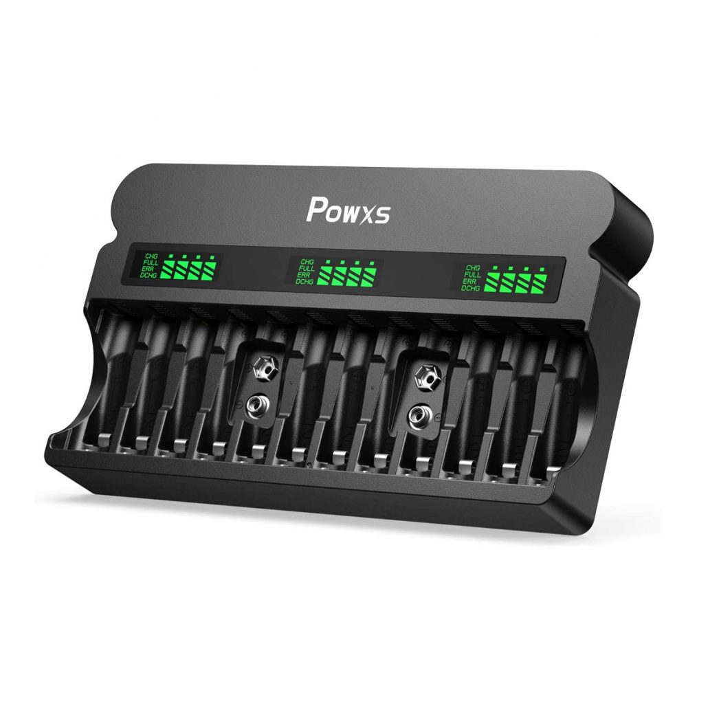 POWXS LCD Universal 12 Bay AA AAA & 9V Battery Charger for 1.2V Ni-MH ...