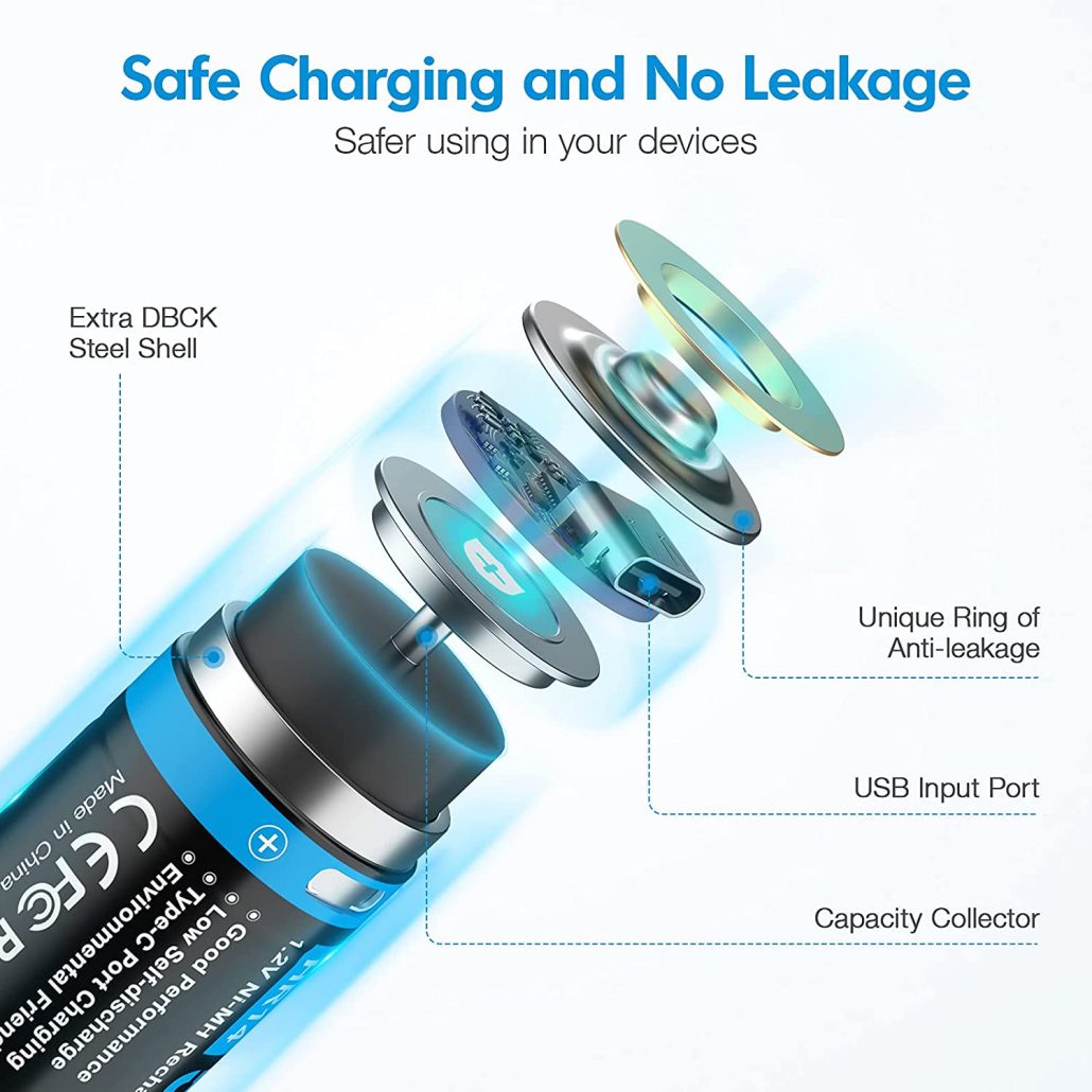 POWXS Type C USB Rechargeable C Cells Batteries, 5000mAh 1.2V Ni-MH ...
