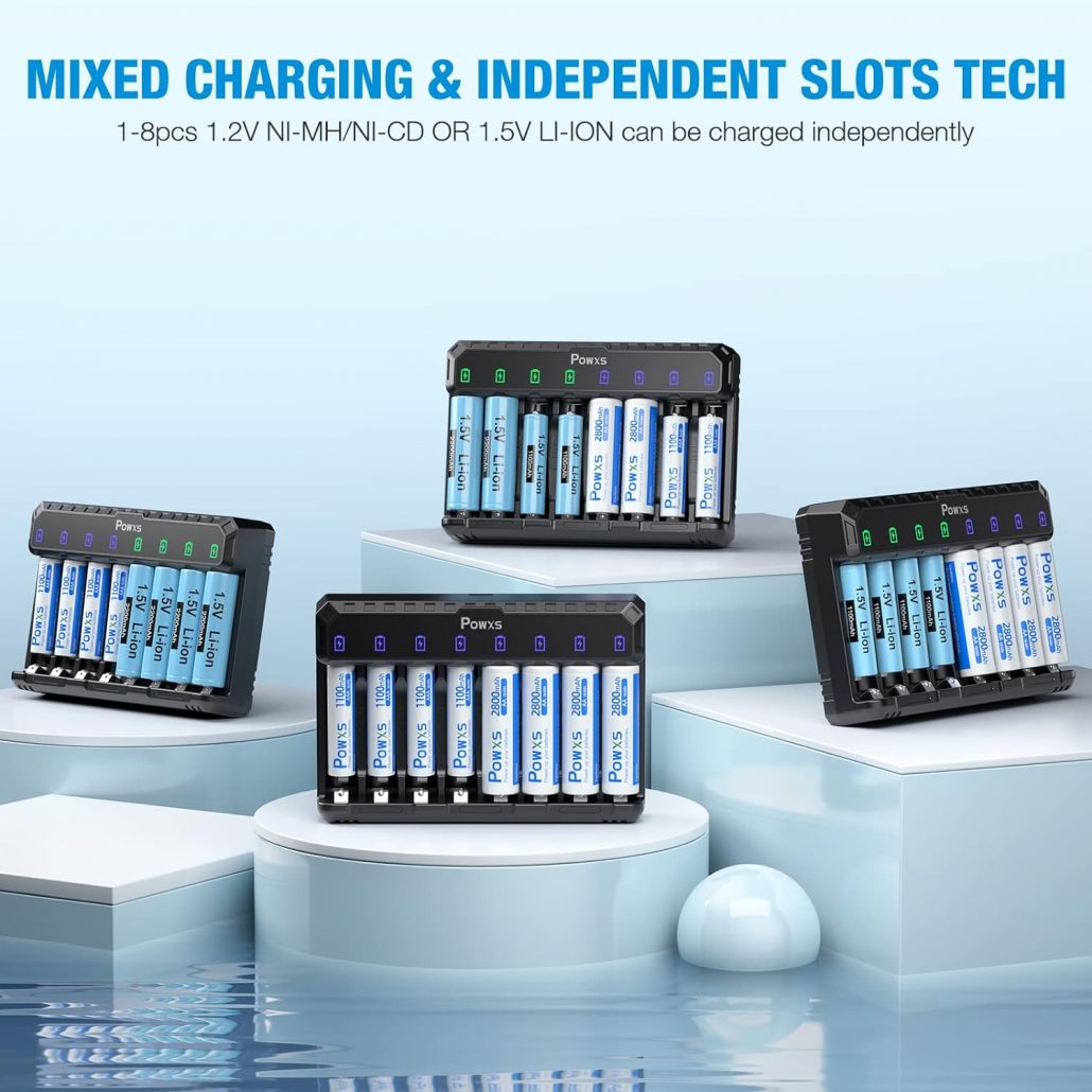 POWXS AA AAA Battery Charger Pro, 8 Independent Slot and Type-C Fast ...
