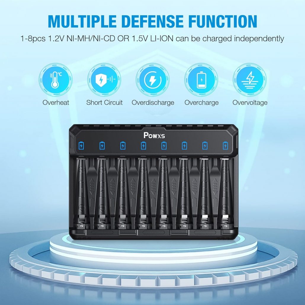 POWXS AA AAA Battery Charger Pro, 8 Independent Slot and Type-C Fast ...